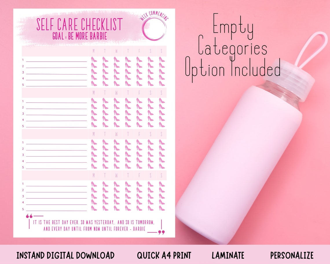 Barbie Inspired Self Care Checklist Mind Body Soul & Fun - Etsy