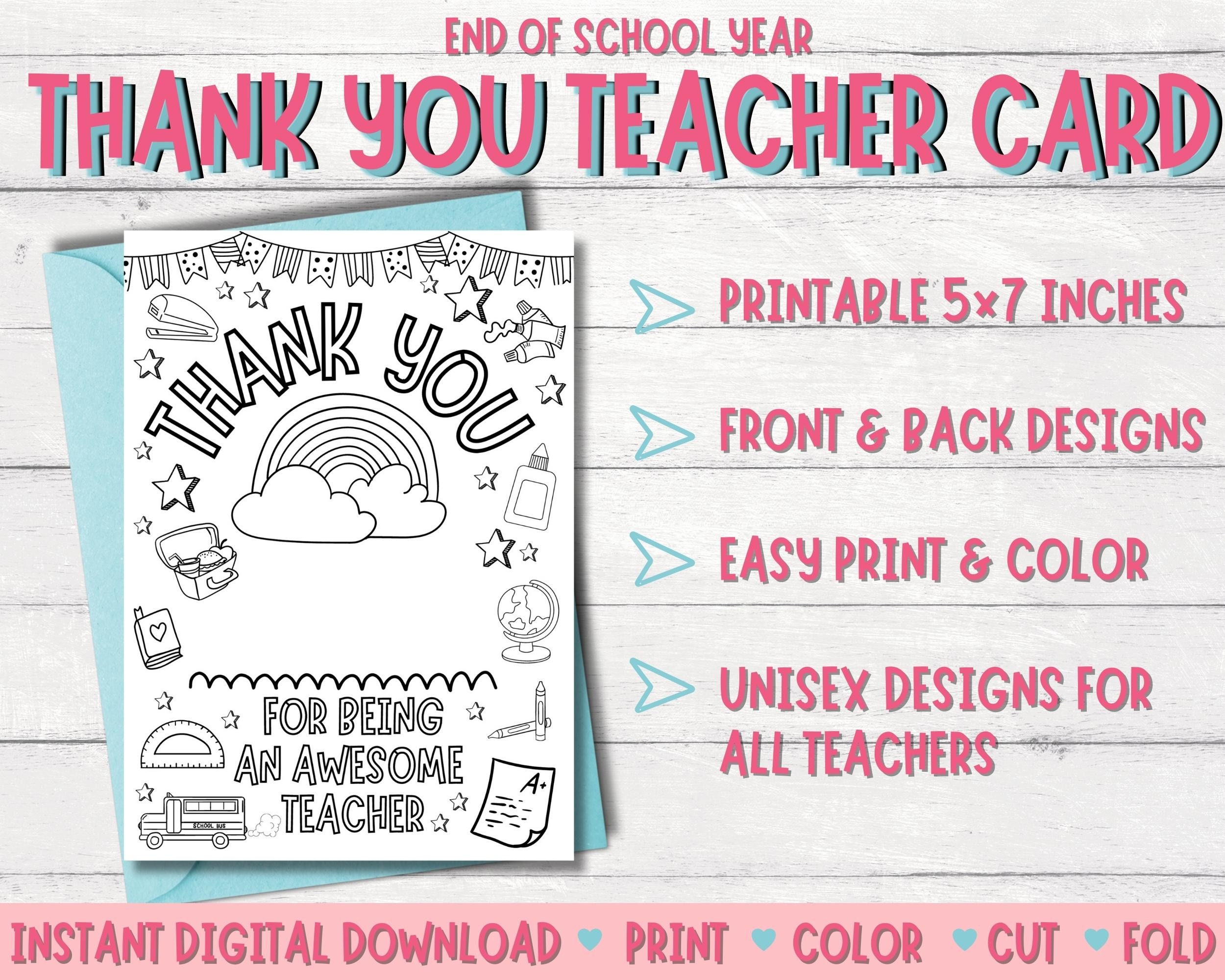 End of School Year Doodle Card - Thank You Teacher - Front & Back ...