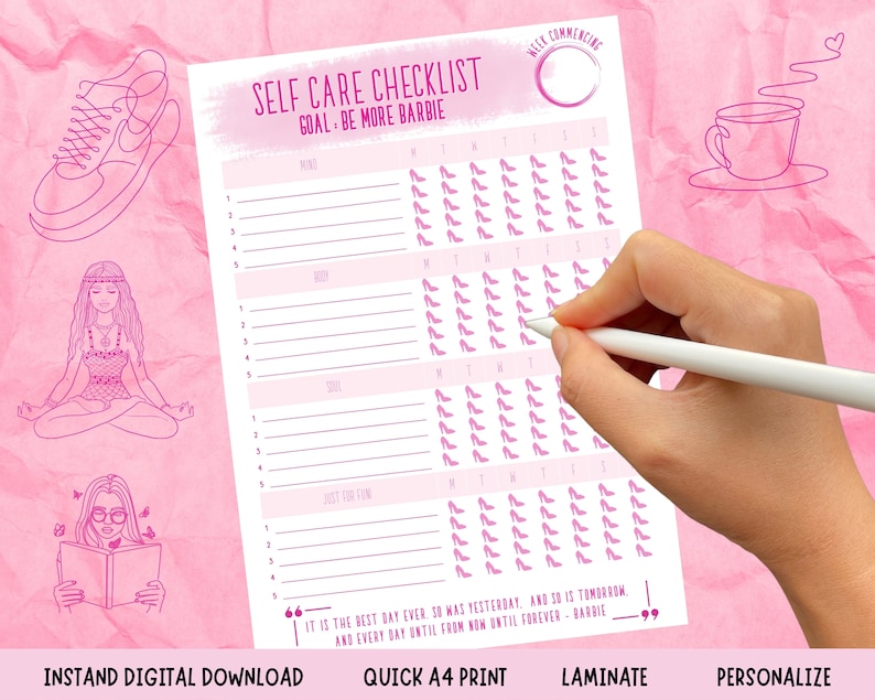 Barbie Inspired Self Care Checklist | Mind, Body, Soul, & Fun Weekly ...