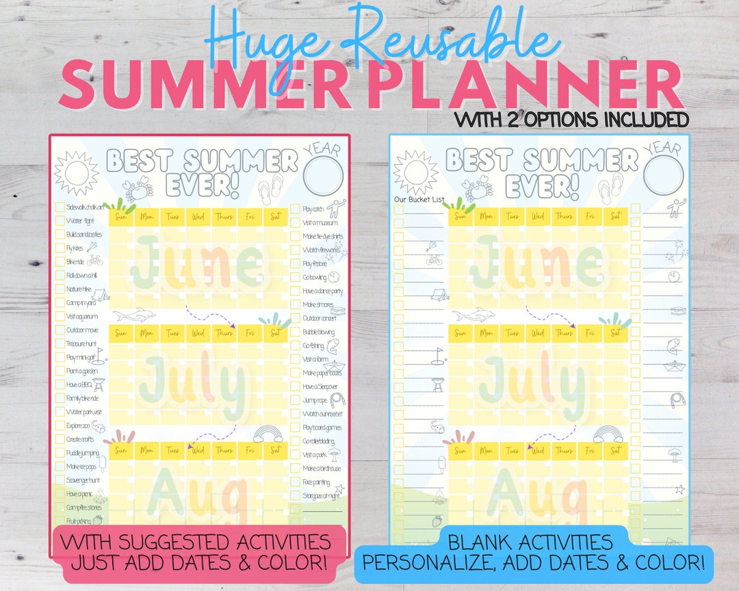 Reusable Kids Summer Planner - Summertime Fun With Activities ...