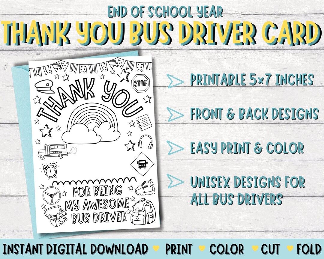 End of School Year Doodle Card - Thank You Bus Driver - Front & Back ...