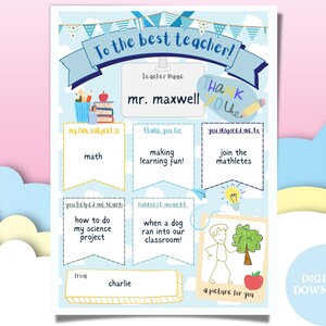 2pk - Thank You Teacher Activity Sheet - Includes Pink & Blue Versions ...