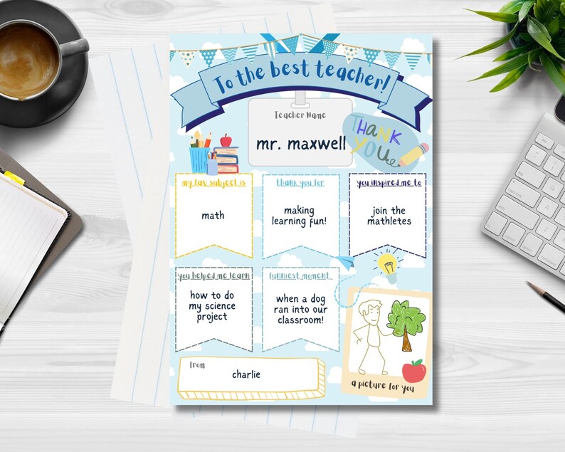 2pk Thank You Teacher Activity Sheet Includes Pink & Blue - Etsy