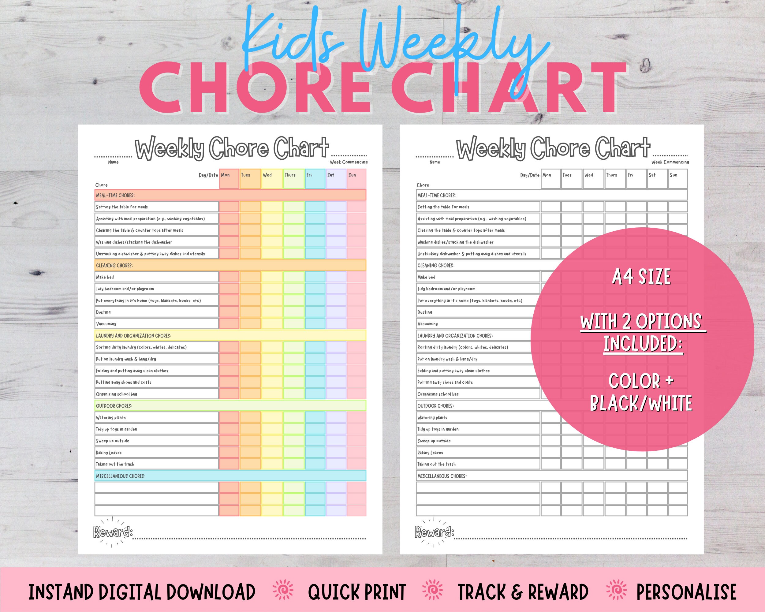 Printable Chore Chart for Kids | Weekly Routine and Reward | Elementary ...
