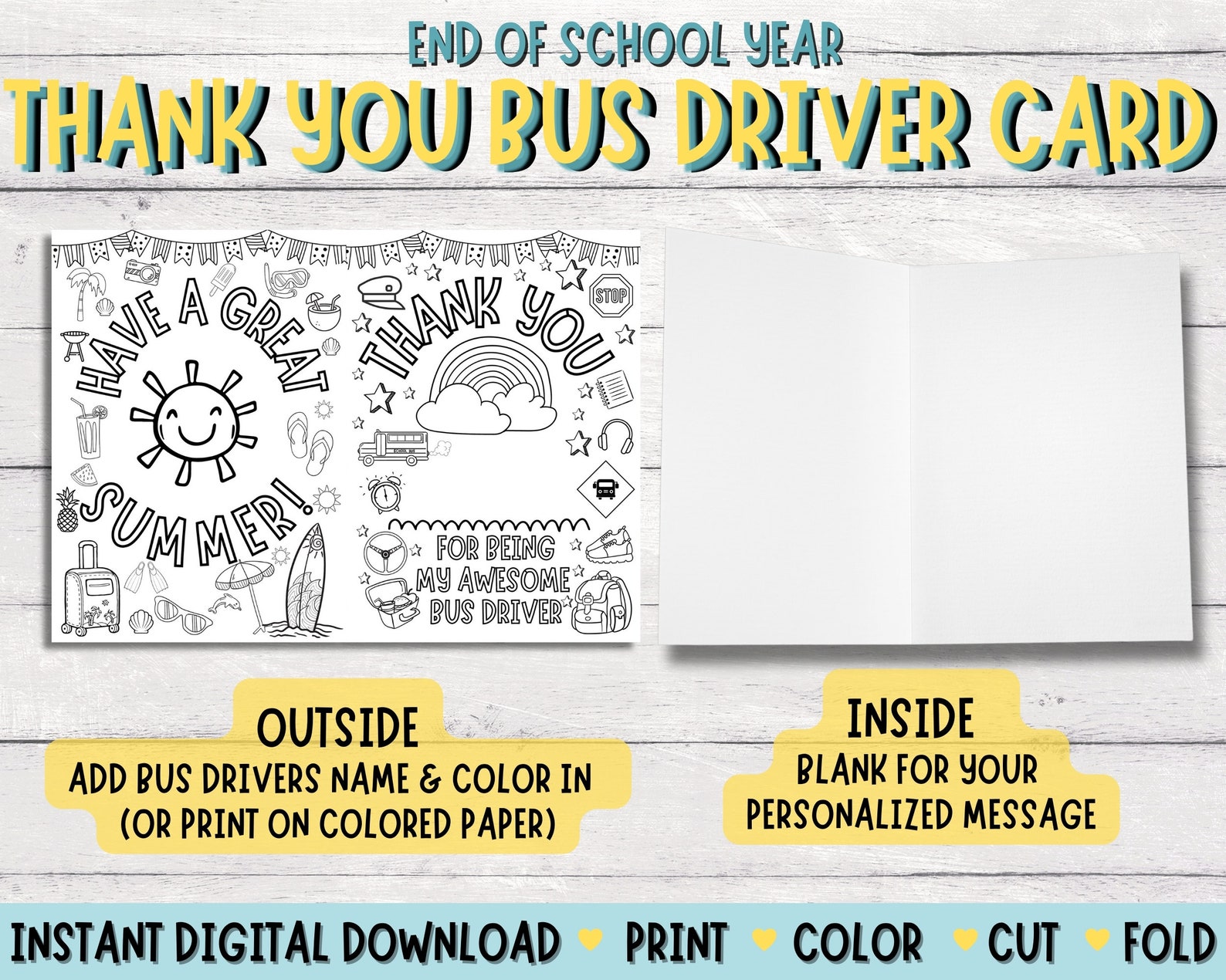 End of School Year Doodle Card - Thank You Bus Driver - Front & Back ...