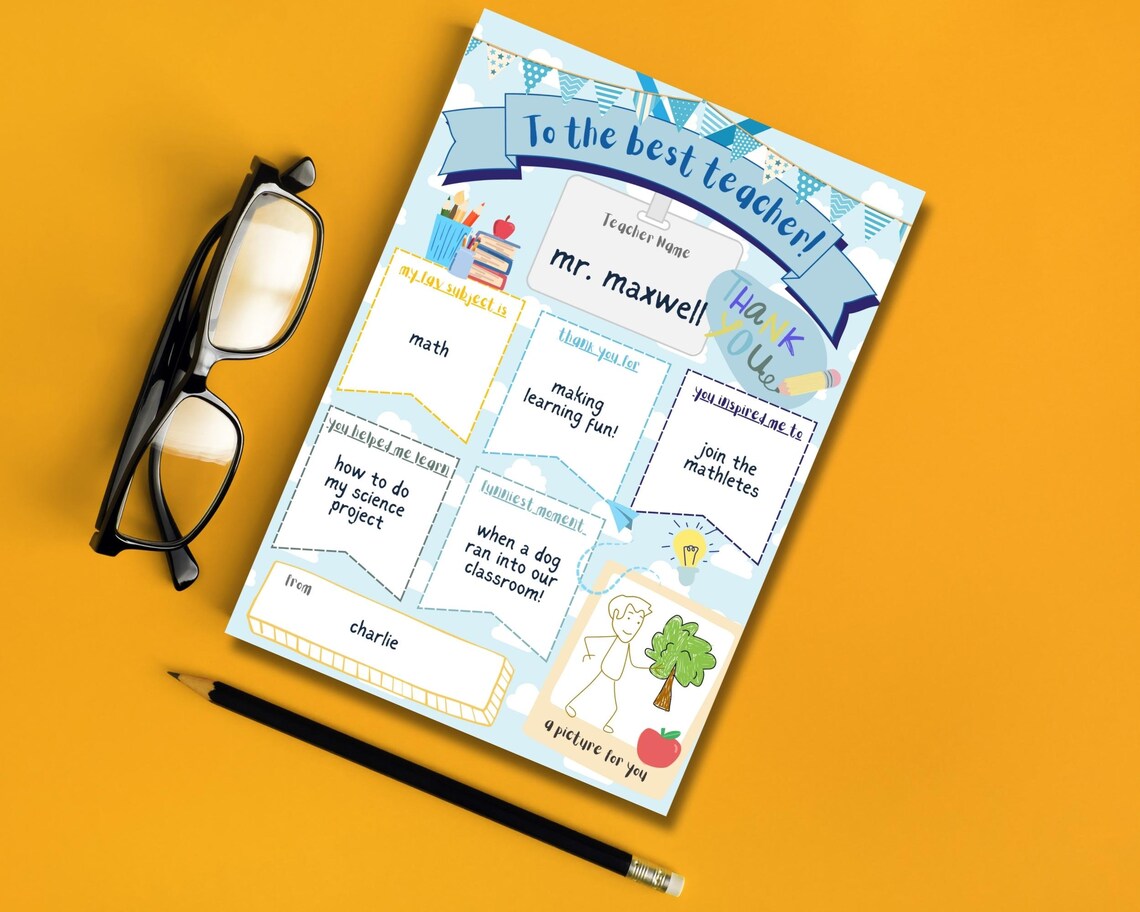 2pk Thank You Teacher Activity Sheet Includes Pink & Blue - Etsy