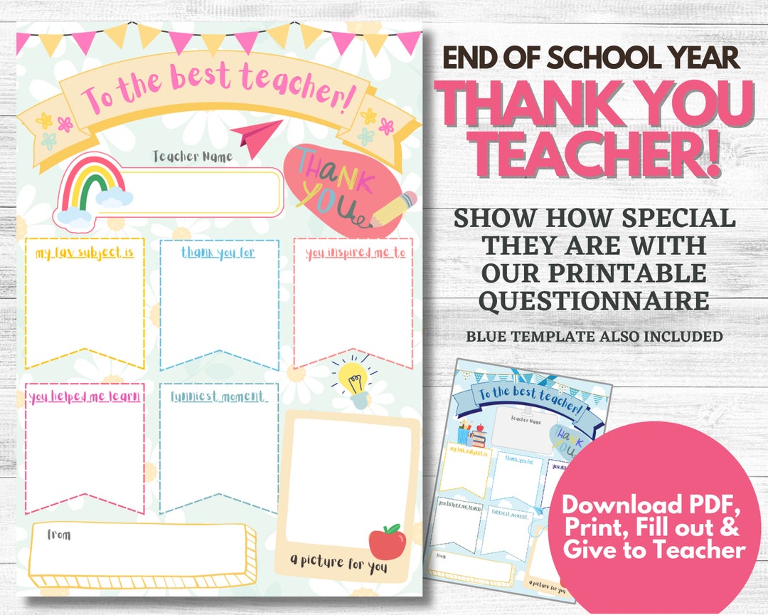 2pk- Thank You Teacher Activity Sheet - Includes Pink & Blue Versions ...