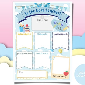 2pk - Thank You Teacher Activity Sheet - Includes Pink & Blue Versions ...
