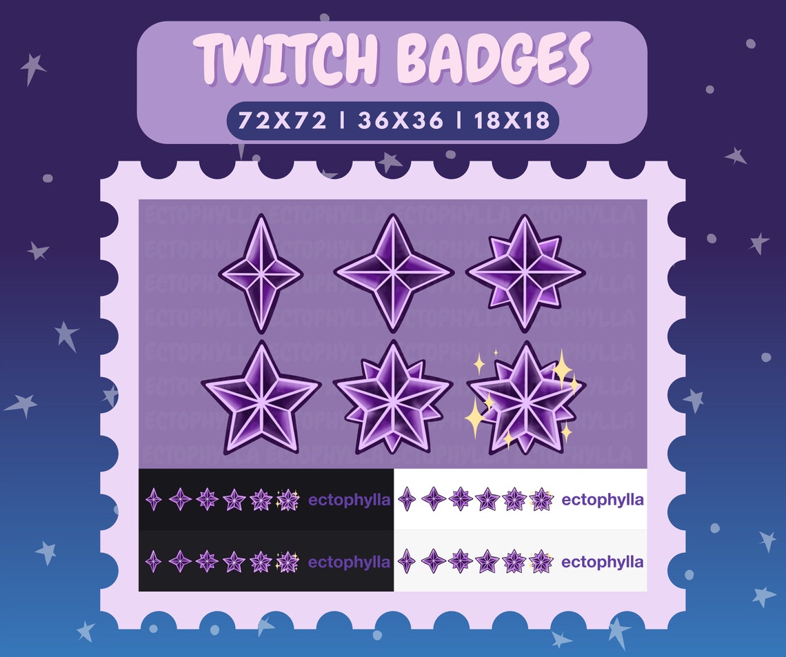 6 Star Twitch Subscriber Badges | Purple, Galaxy, Sparkles, Witchy ...