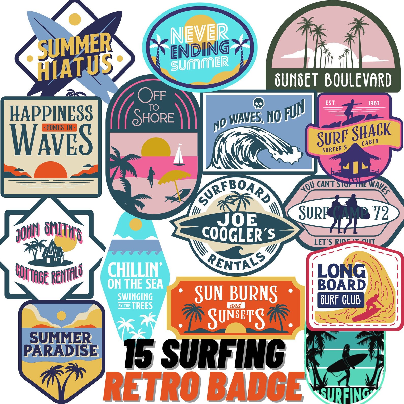 Retro Summer Beach Svg Png Bundle,surf Boards,summer Svg Cut File,beach ...