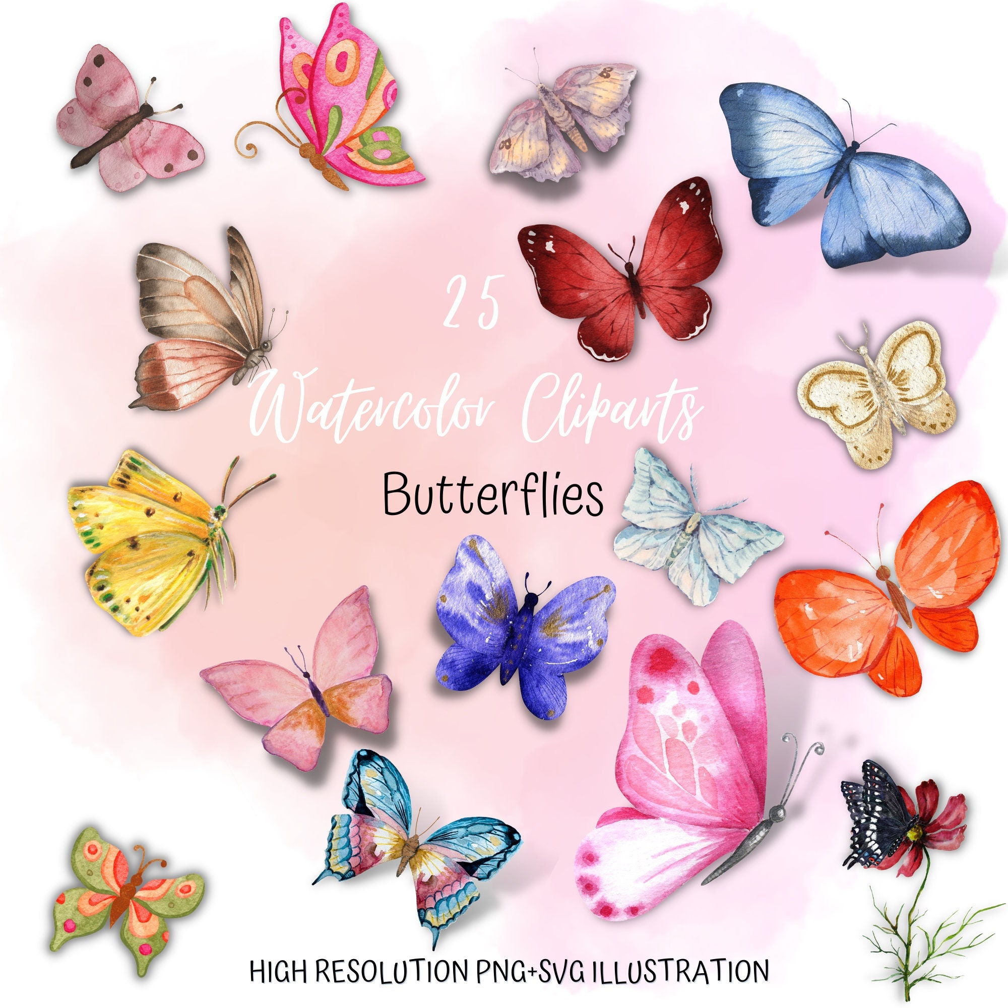 Watercolor Butterflies Clipart,svg Files for Cricut,watercolor Clipart ...
