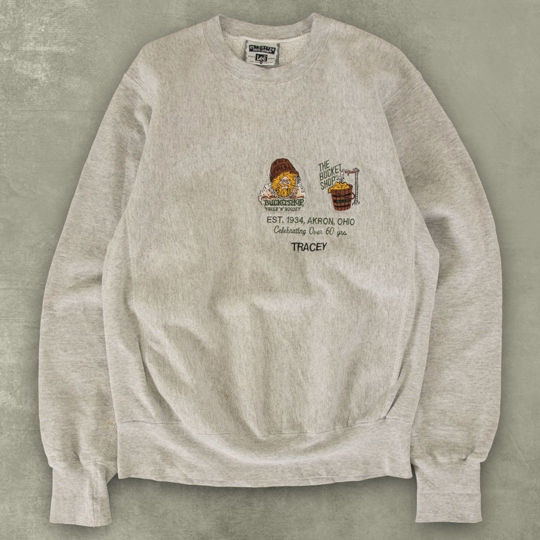 Vintage Lee 1995 the Bucket Shop Sweatshirt Medium Grey Jumper Graphic ...