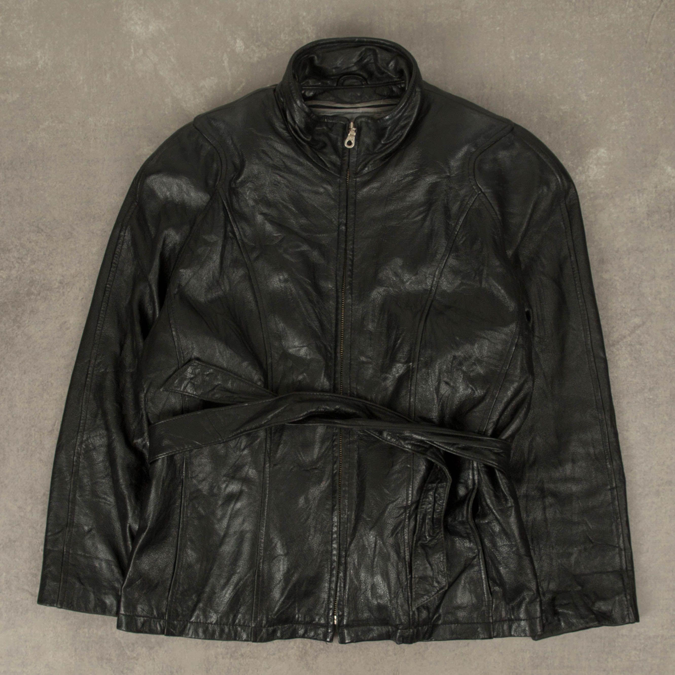 Vintage Y2K Tie Front Leather Motorcycle Jacket Medium Black - Etsy
