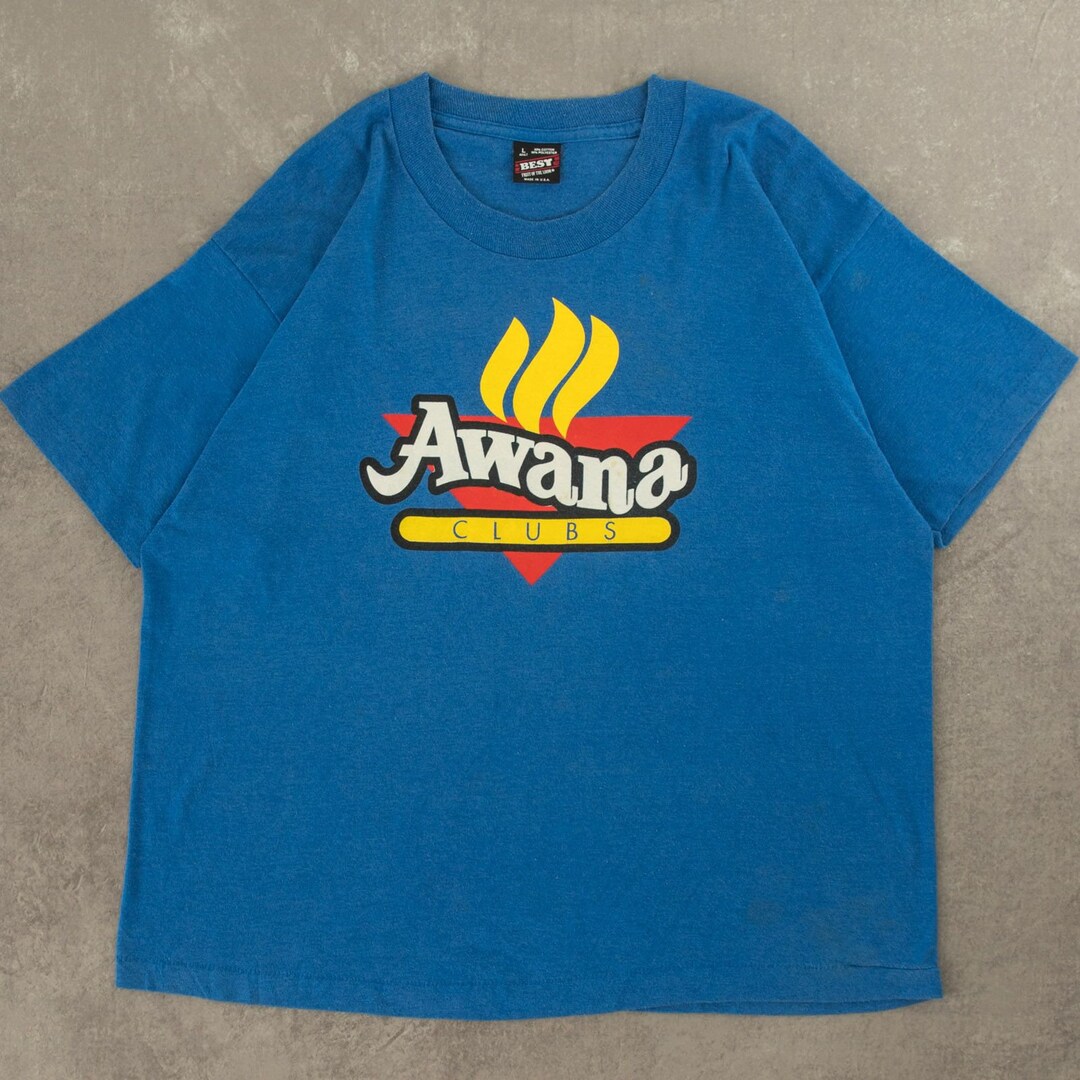 Vintage 1990 Awana Clubs Boxy Single Stitch T-shirt USA Made Large Blue ...