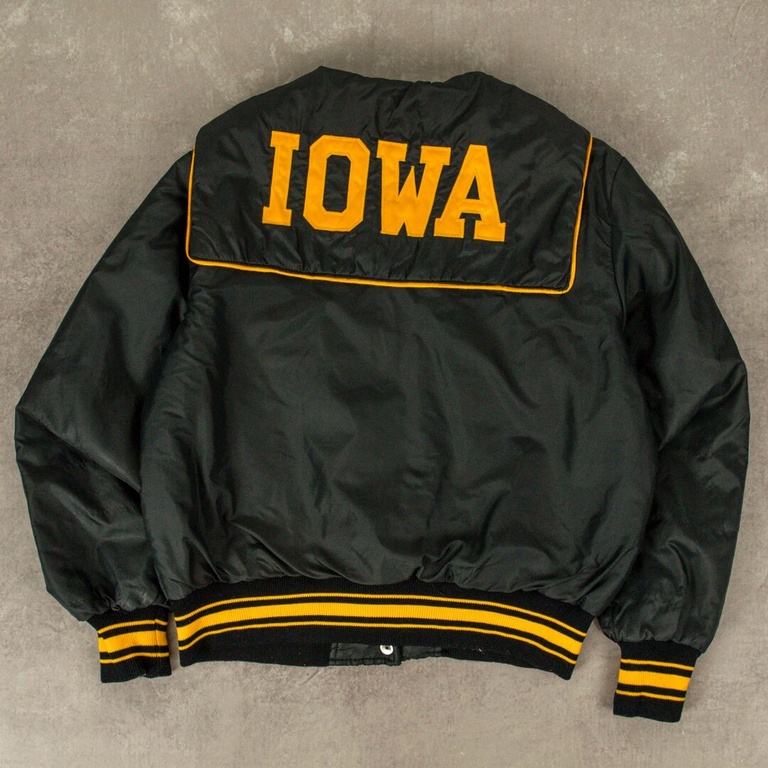 Vintage 80s Iowa Varsity Bomber Jacket M Womens Black Americana - Etsy