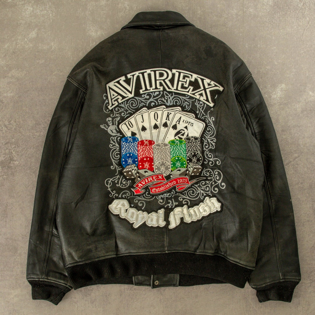Vintage 1990s Avirex Royal Flush Leather Jacket Medium Black - Etsy