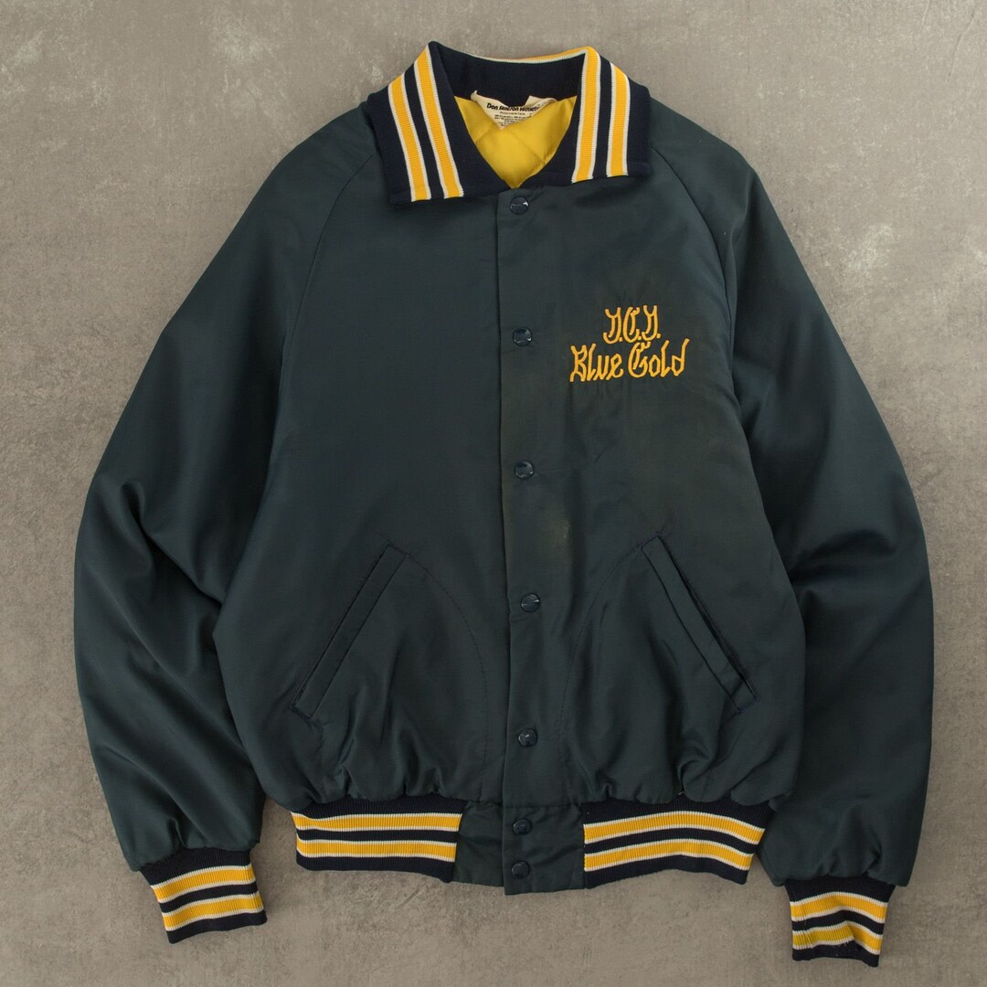 Vintage 1980s Blue Gold Varsity Bomber Jacket Graphic Logo - Etsy
