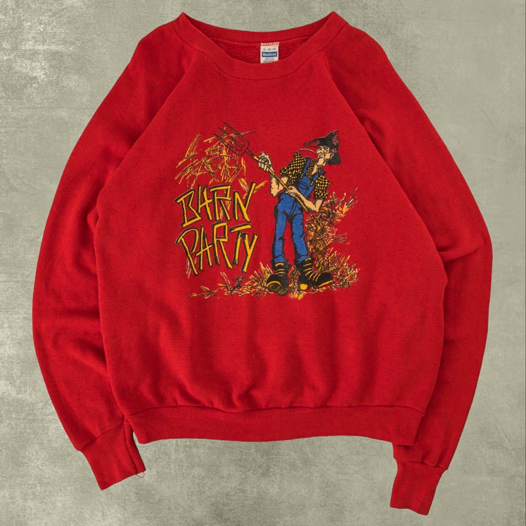 Vintage Healthknit 1980s Barn Party Raglan Graphic USA Made Sweatshirt ...