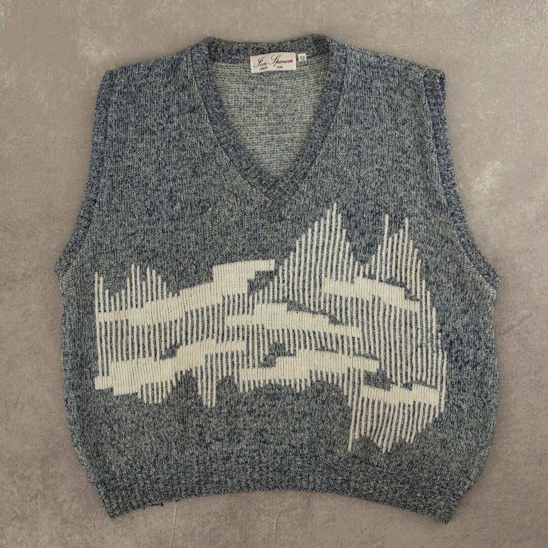 Vintage 1980s Structured Knitted Vest Large Blue - Etsy