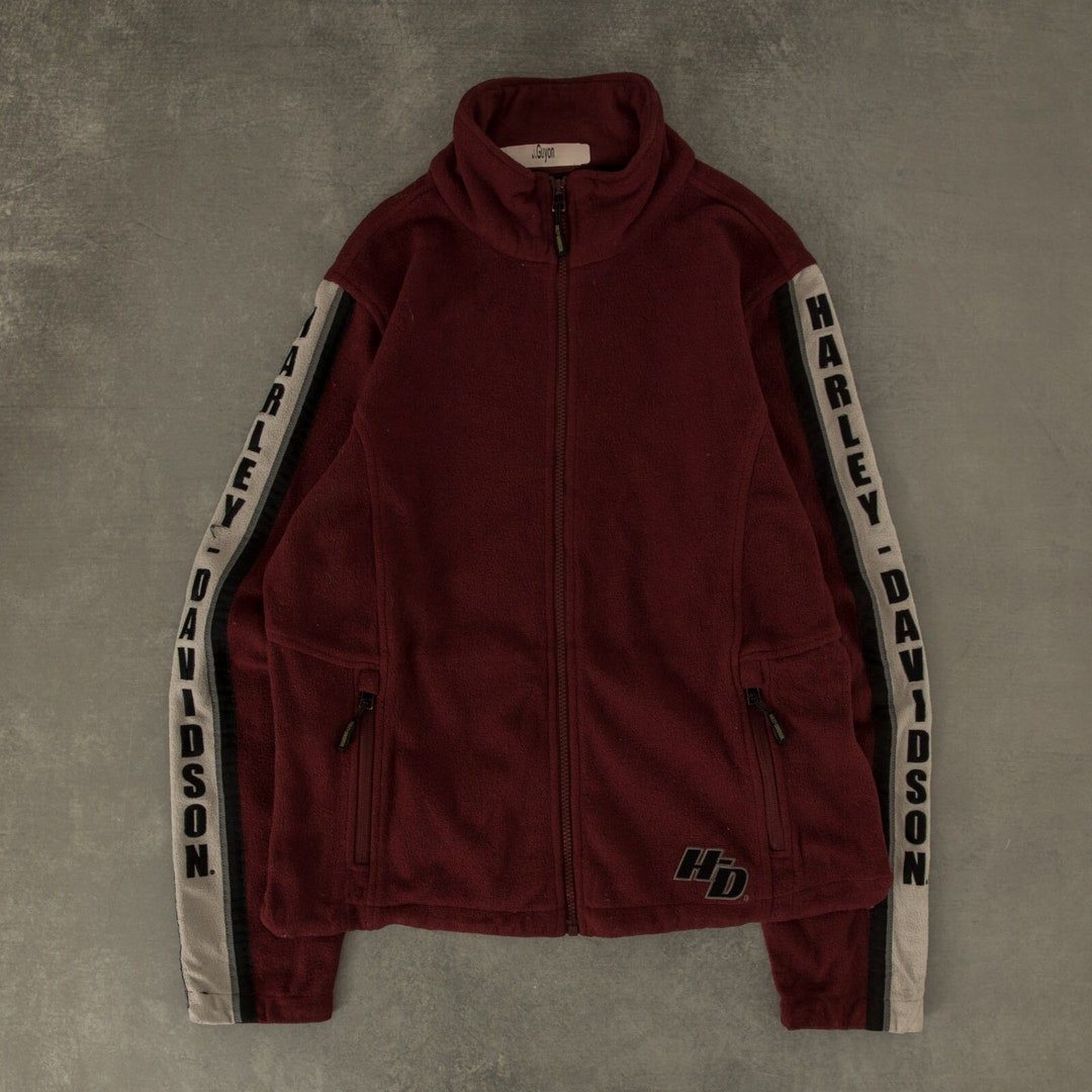 Vintage Harley Davidson Motorcycle Racing Fleece Jacket Medium Burgundy ...