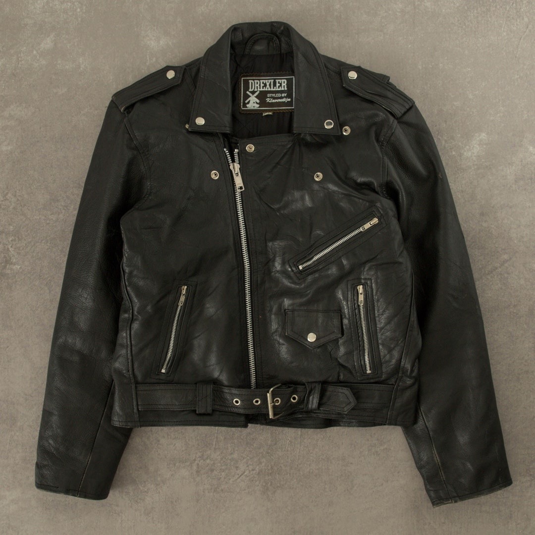 Vintage 1990s Leather Biker Jacket Large Black - Etsy