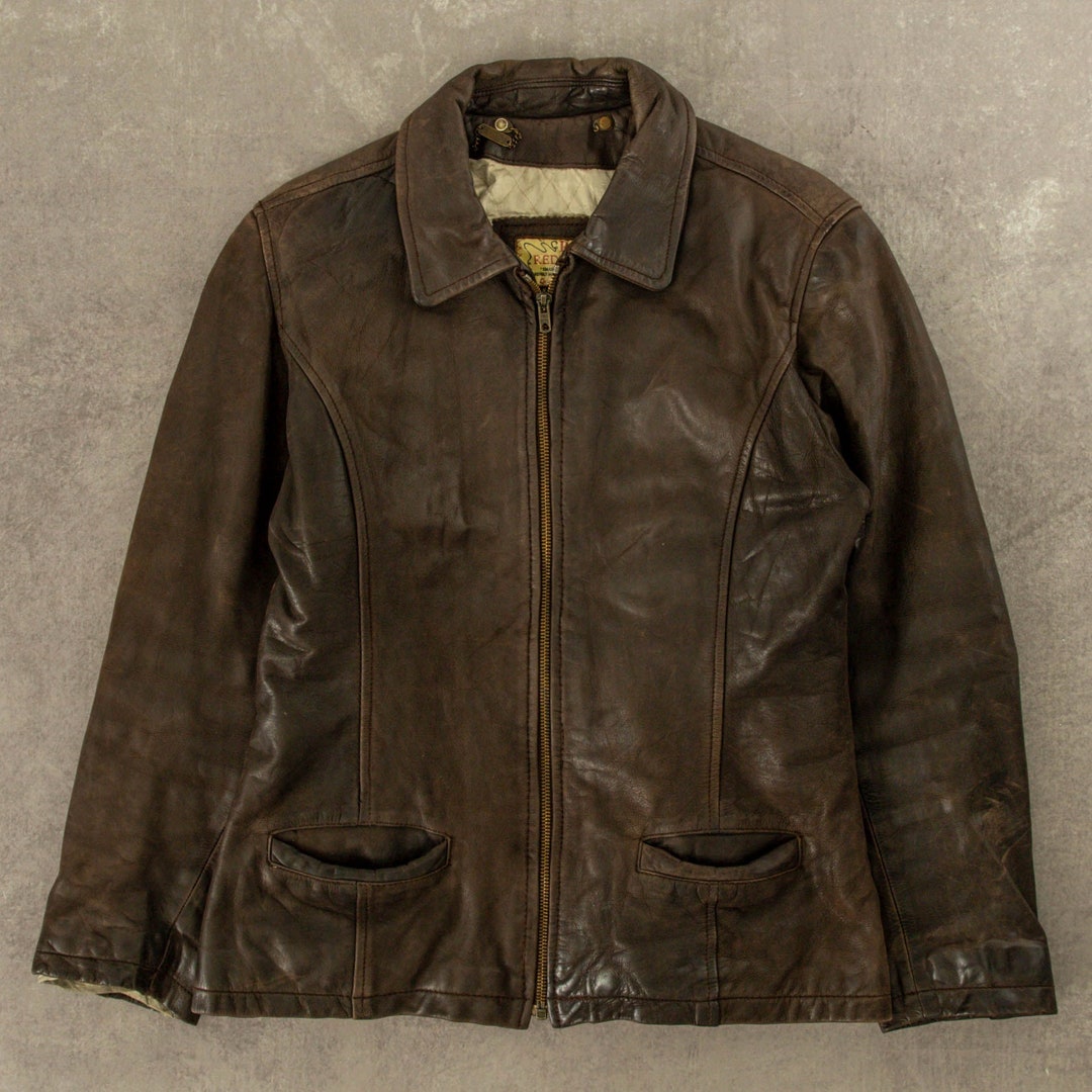 Vintage 1990s Leather Full Zip Jacket Large Brown - Etsy