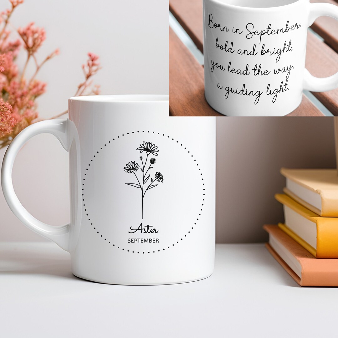 Aster Born in September Mug, Birth Month Birthday Flower, Ceramic ...
