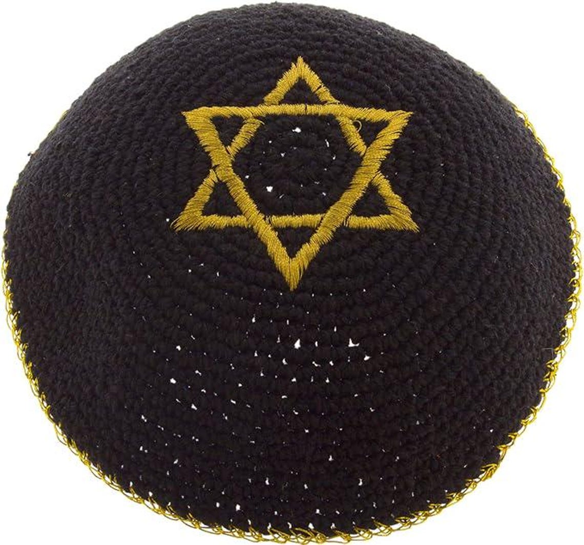 Knitted Cotton Gold Star of David Yarmulke Kippah Cupples Jewish Kippa ...