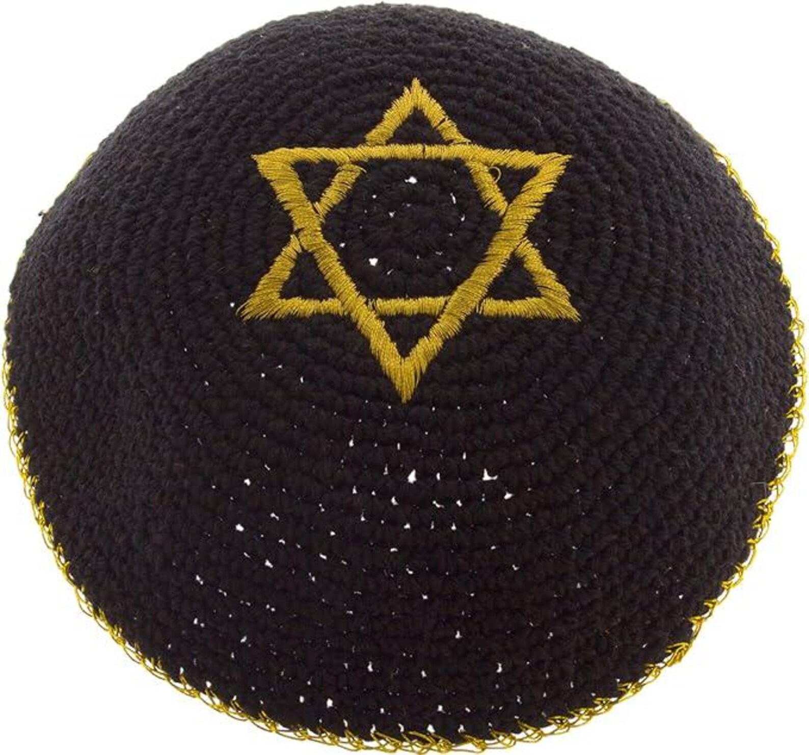 Knitted Cotton Gold Star of David Yarmulke Kippah Cupples Jewish Kippa ...