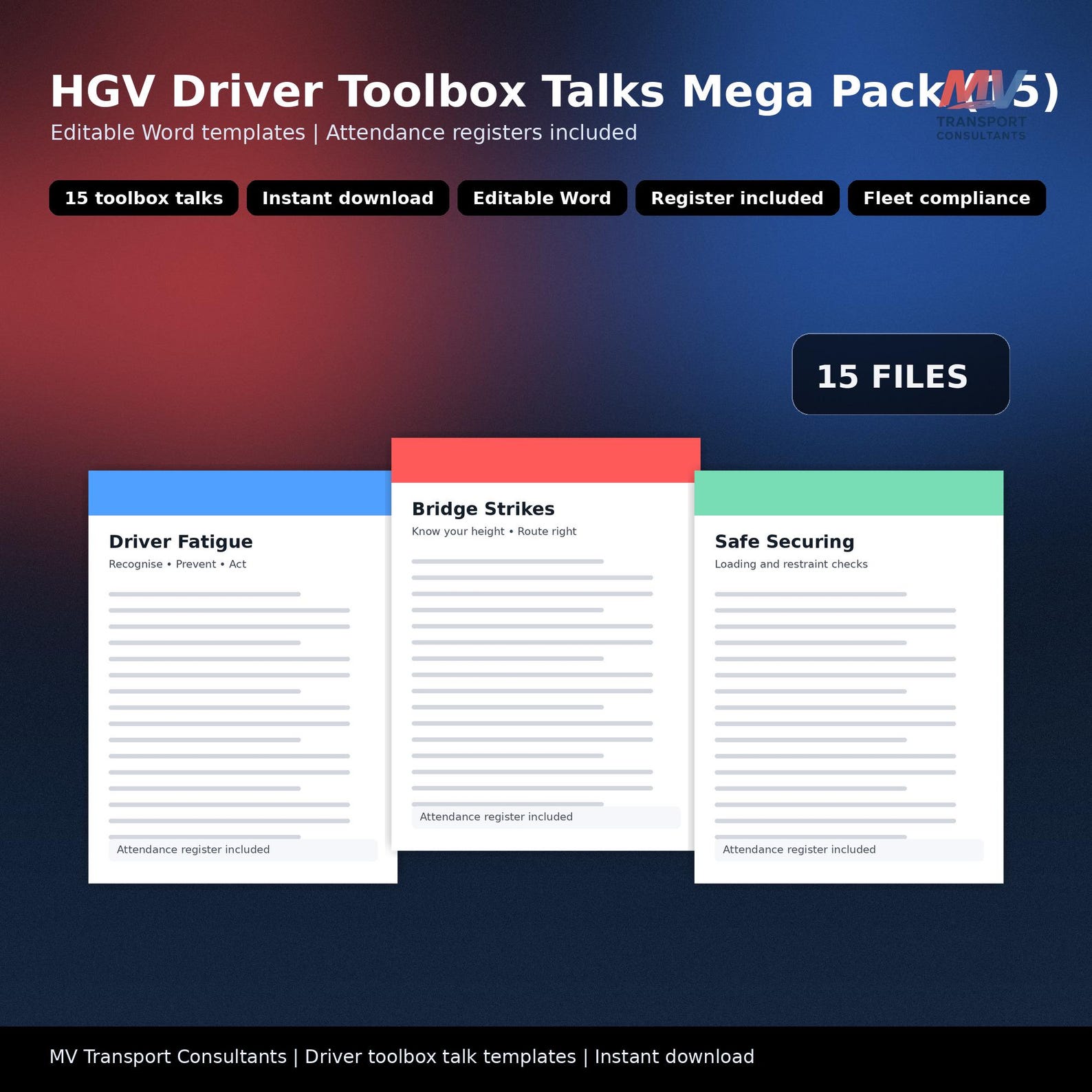 HGV Driver Toolbox Talks Mega Pack (15) | Editable Word Templates ...