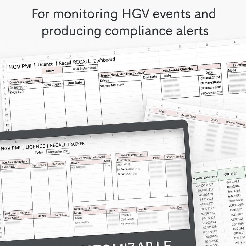 HGV Transport Compliance Excel Dashboard | PMI Calendar, Licence Checks ...