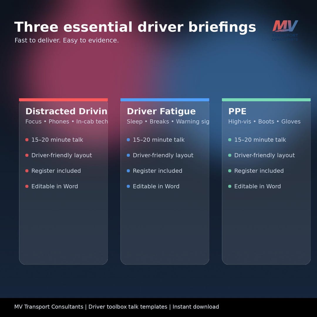 HGV Driver Toolbox Talks Pack (3) | Distracted Driving | Driver Fatigue ...