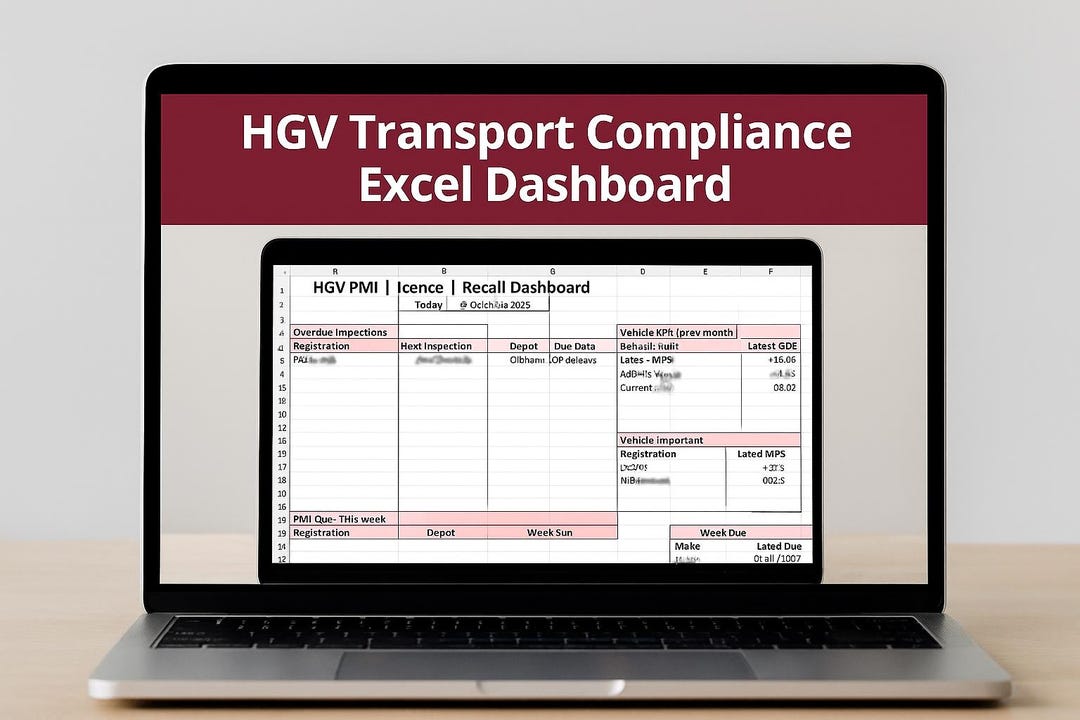 HGV Transport Compliance Excel Dashboard | PMI Calendar, Licence Checks ...