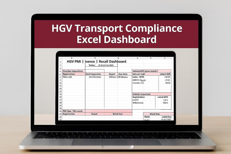 HGV Transport Compliance Excel Dashboard | PMI Calendar, Licence Checks ...