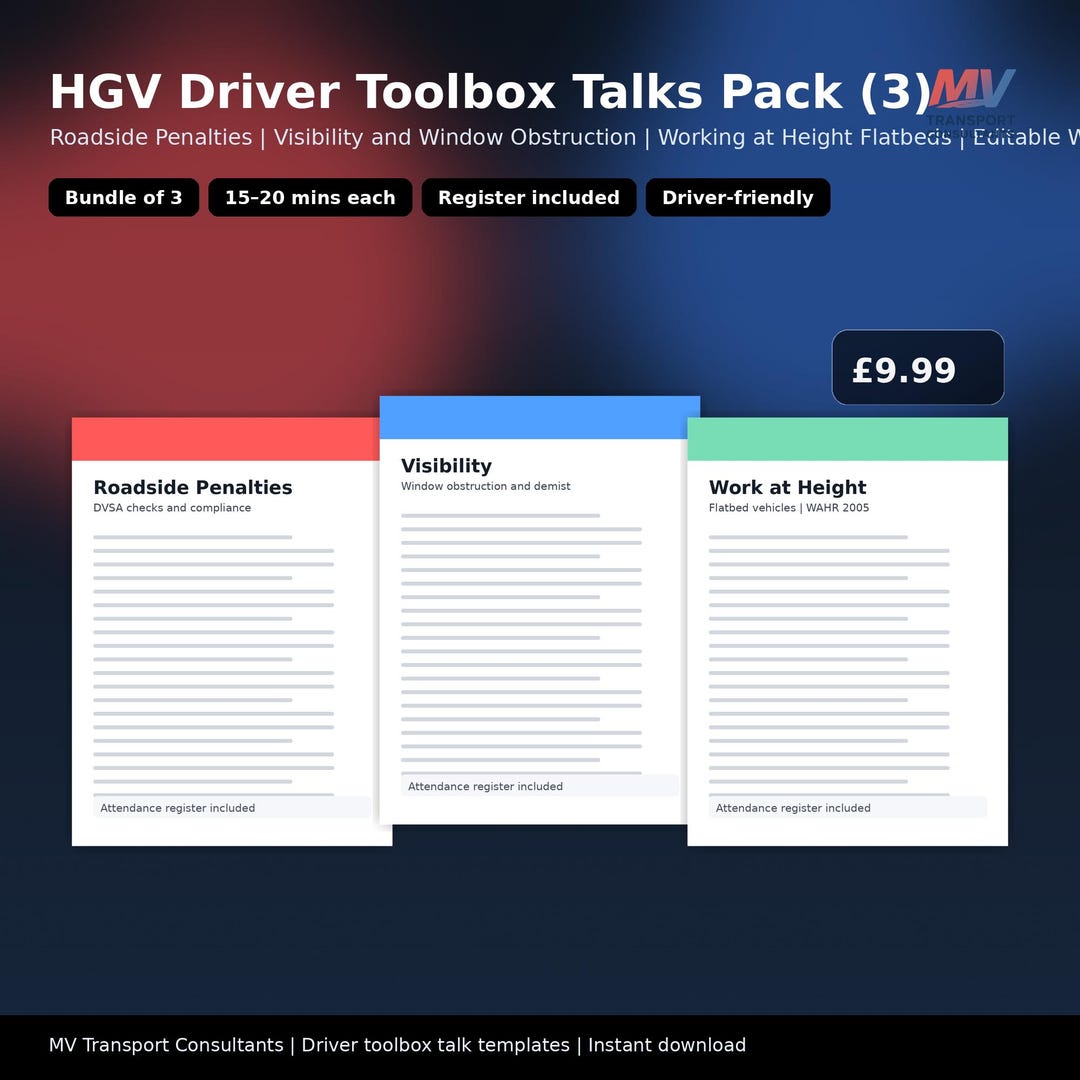 HGV Driver Toolbox Talks Pack (3) | Roadside Penalties | Visibility and ...