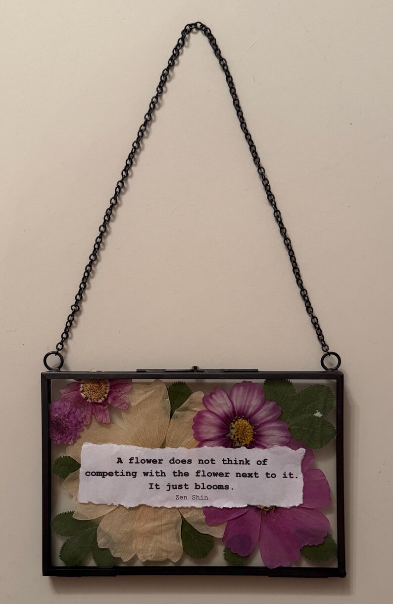 Pressed Flower Art in Glass Frame With Quote, 4x6" Black Frame - Etsy