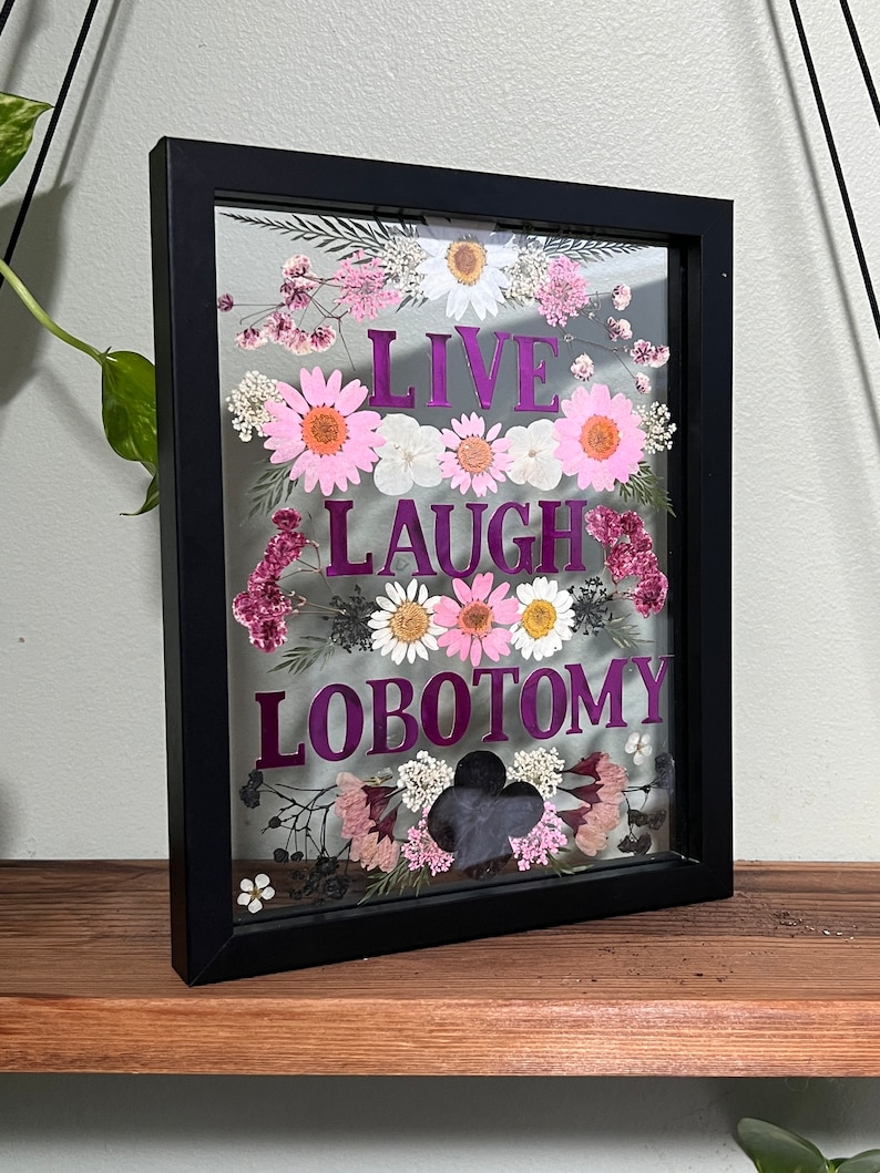 Live, Laugh, Lobotomy Pressed Flower Frame Wall Art, Decor, Funny ...