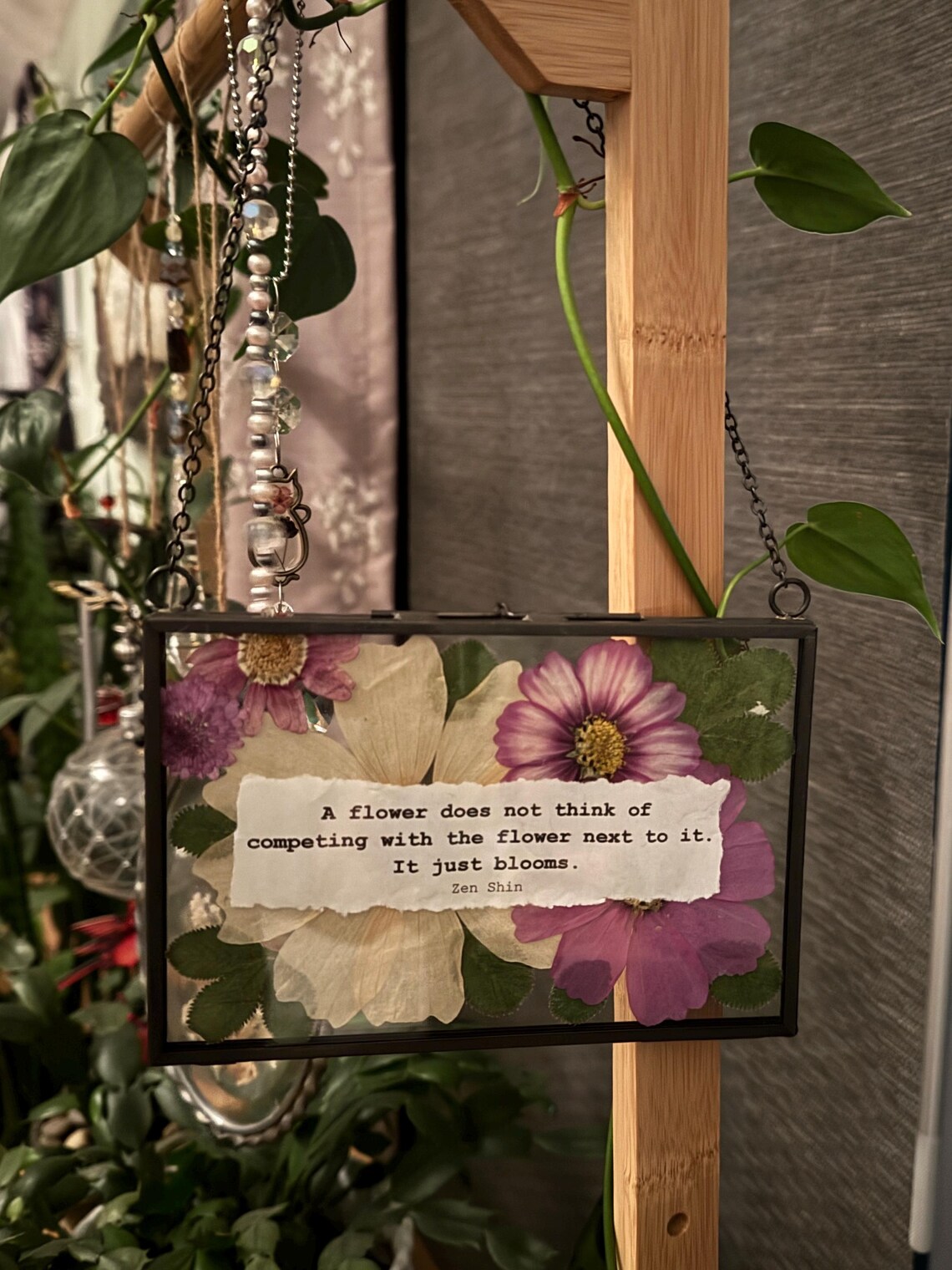 Pressed Flower Art in Glass Frame With Quote, 4x6" Black Frame - Etsy