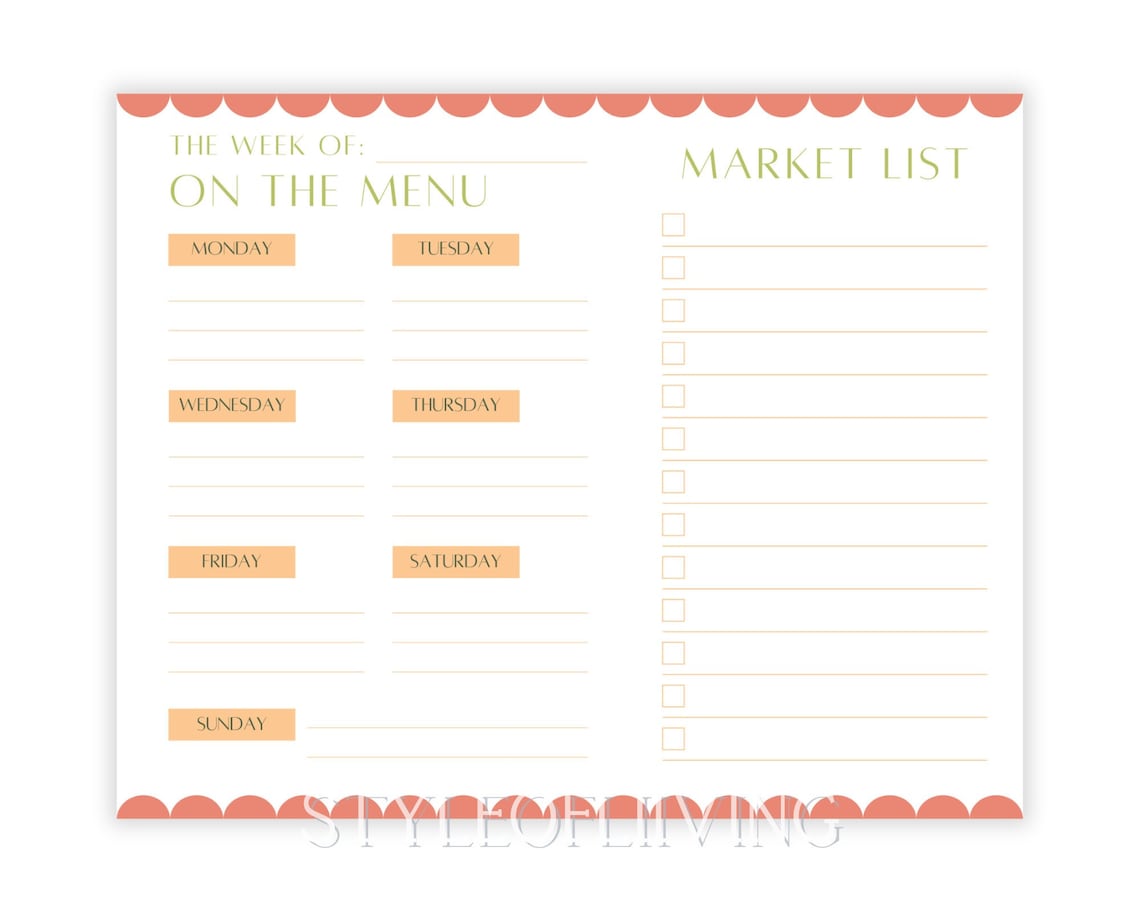 Printable Meal Planner Template Instant Download Market List Grocery ...
