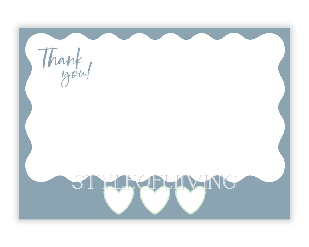 Blue Wavy Border Thank You Card, Scalloped Stationery (digital Download ...