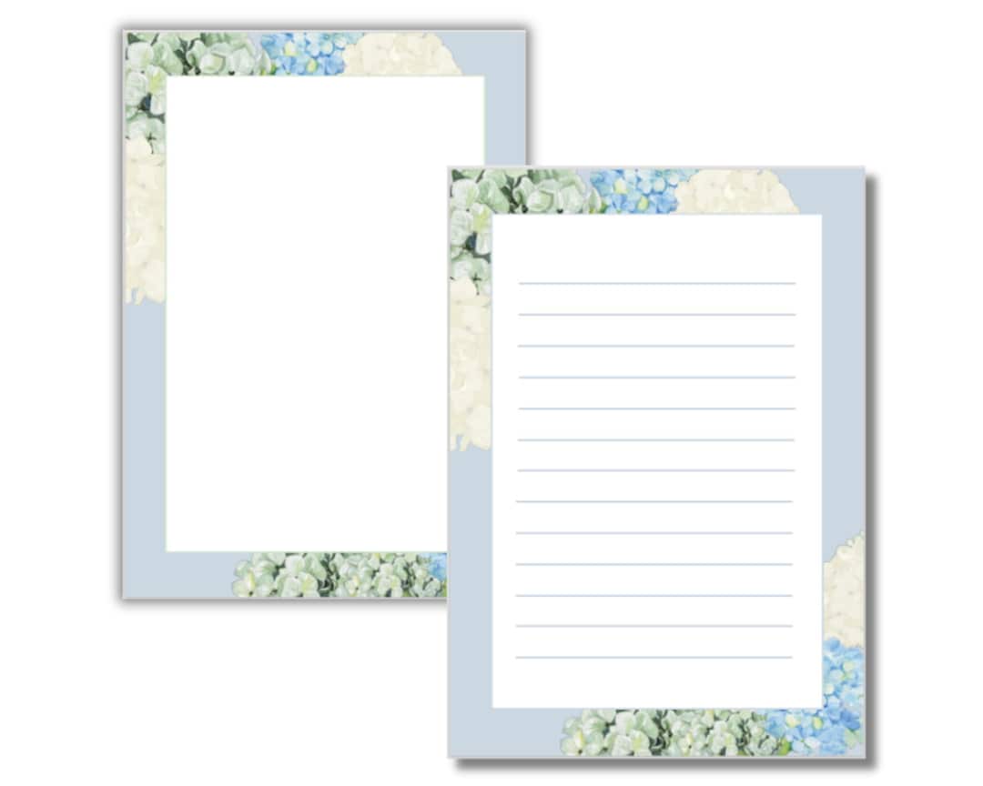 Blue Hydrangeas Stationery, Floral Notepads, Lined or Unlined (PDF) - Etsy