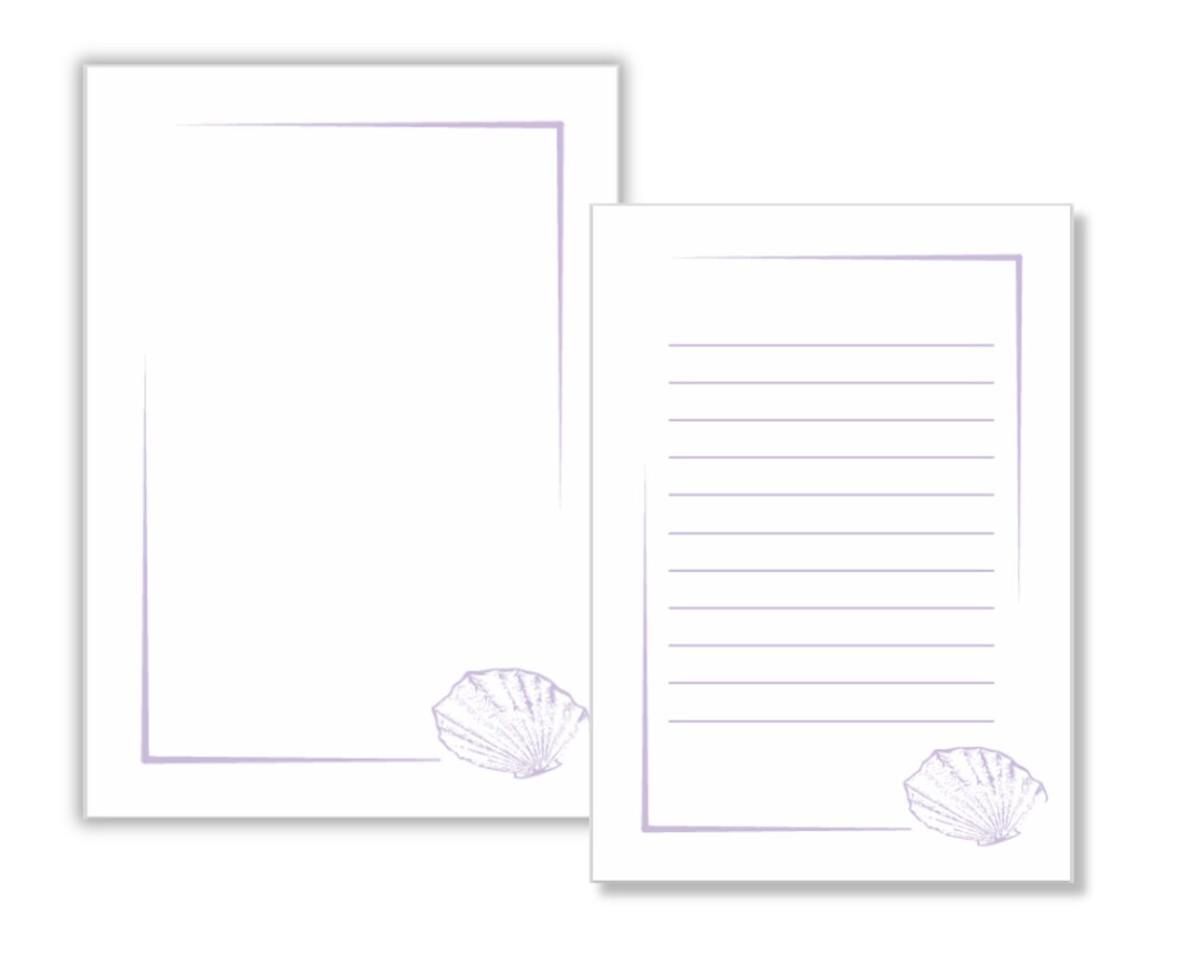 Light Purple Outline, Minimal Seashell Design Stationery Paper, Instant ...