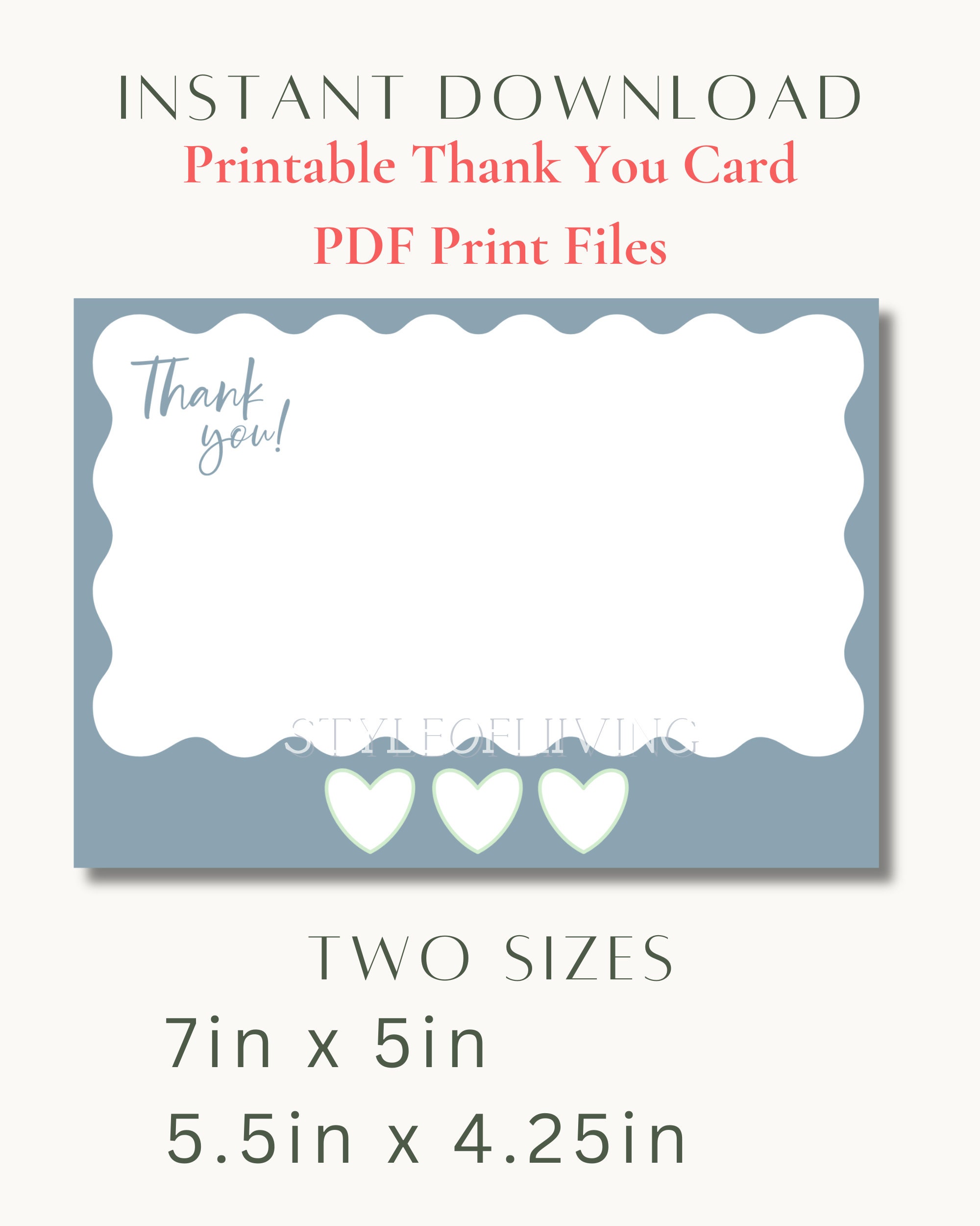 Blue Wavy Border Thank You Card, Scalloped Stationery (digital Download ...