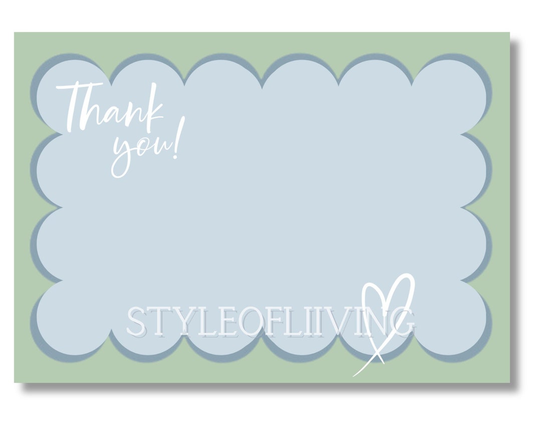 Printable Thank You Letter, Instant Download, Blue and Green Scalloped ...