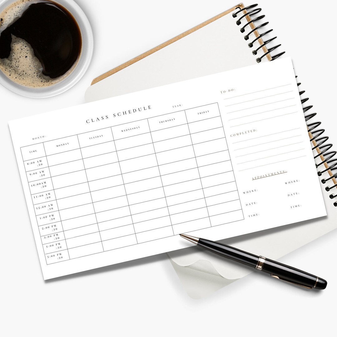 Printable Minimalist Class Schedule | Plain Class Schedules | To-do's ...