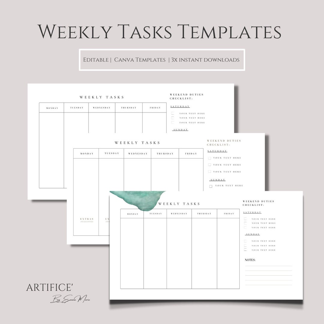 Weekly Task Templates | Canva Templates | Printable & Editable | X3 ...