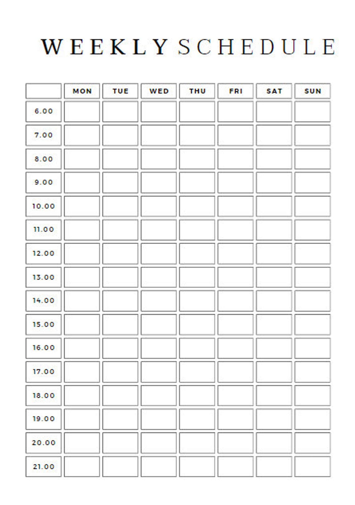 Weekly Schedule Worksheet - Etsy