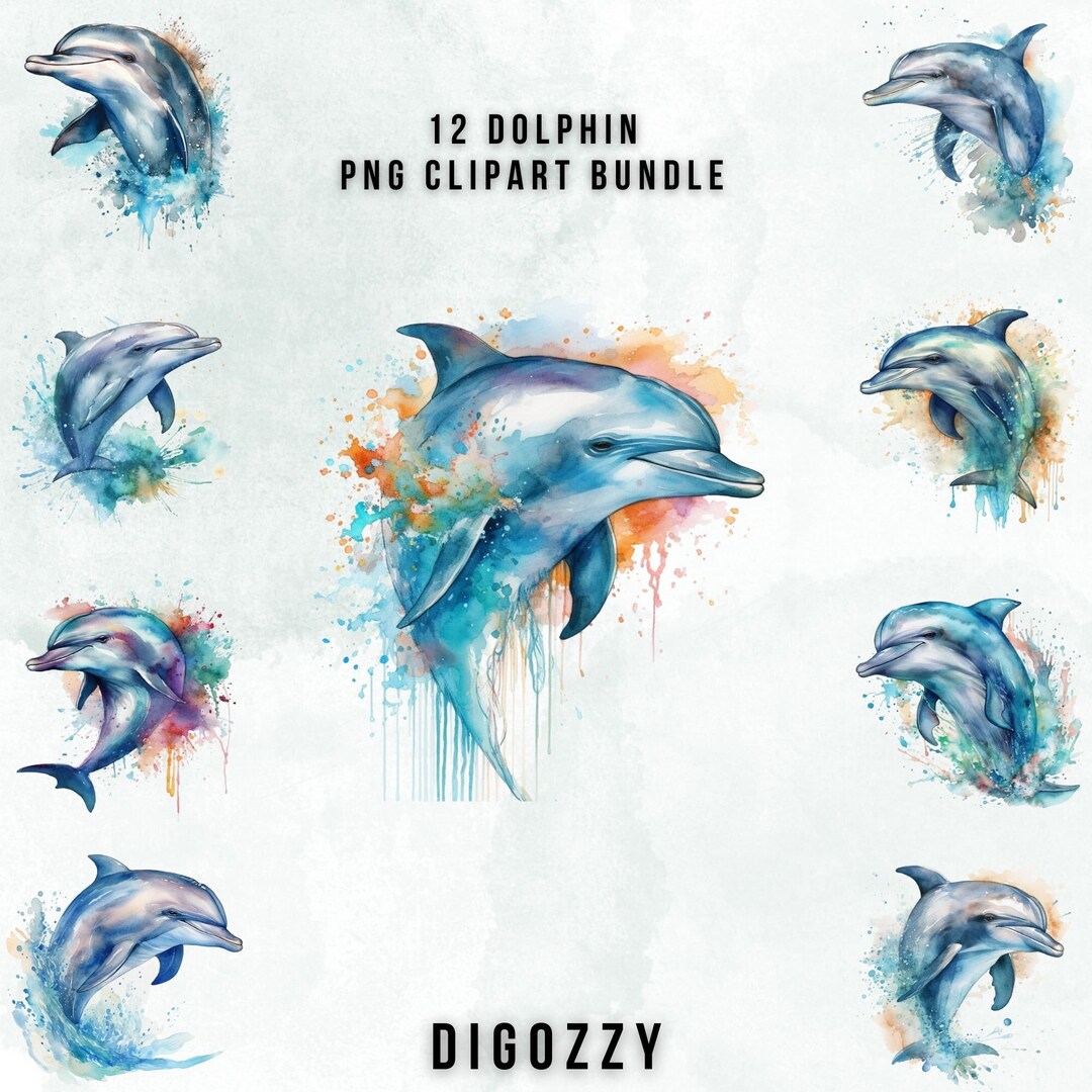 Watercolor Dolphins Clipart, Transparent PNG Files for Wall Art, Sea ...
