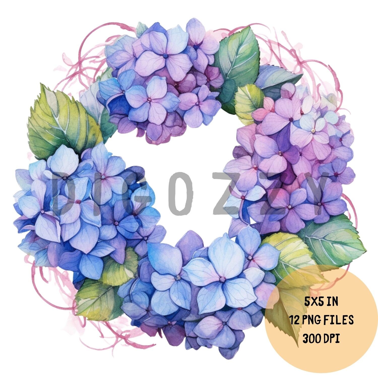 Watercolor Hydrangea Wreath Clipart Hydrangea Clipart - Etsy