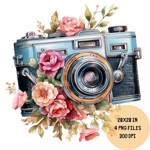 Floral Vintage Camera Clipart, Digital Download, Retro Camera Clipart ...